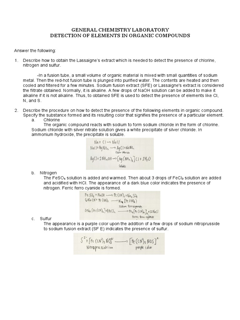 Detecting Elements in Organic Compounds | PDF