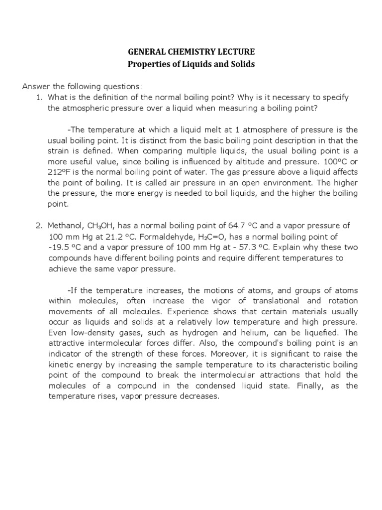 Practice Exercise-IMF and Solids and Liquids | PDF | Solid | Liquids