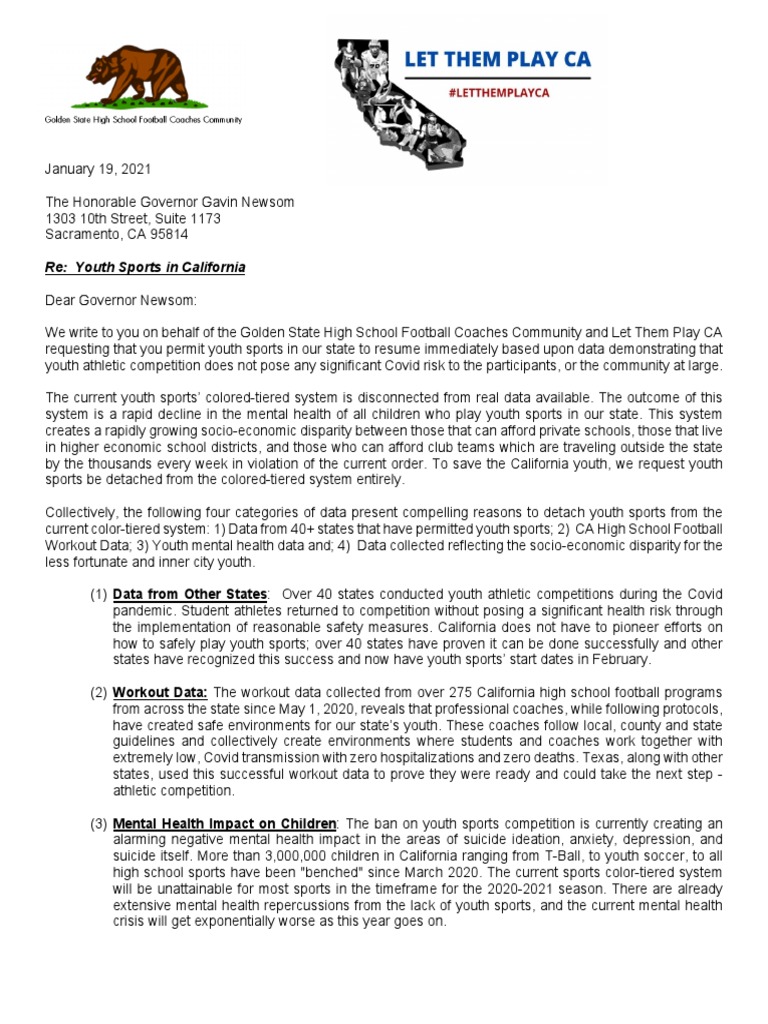California Prep Football Coaches' Letter To Gov. Newsom | PDF