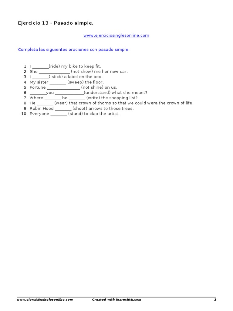 Ejercicio 13 Pasado Simple. | PDF