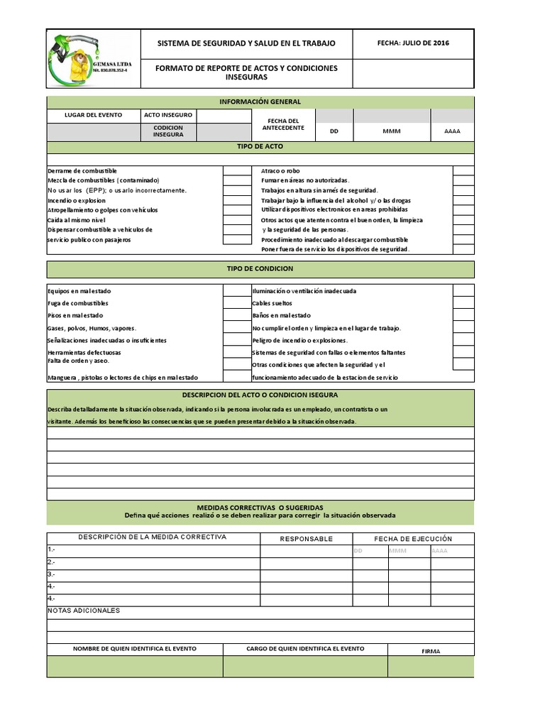 Formato Reporte Condiciones Inseguras | PDF | Bienestar | Medicina