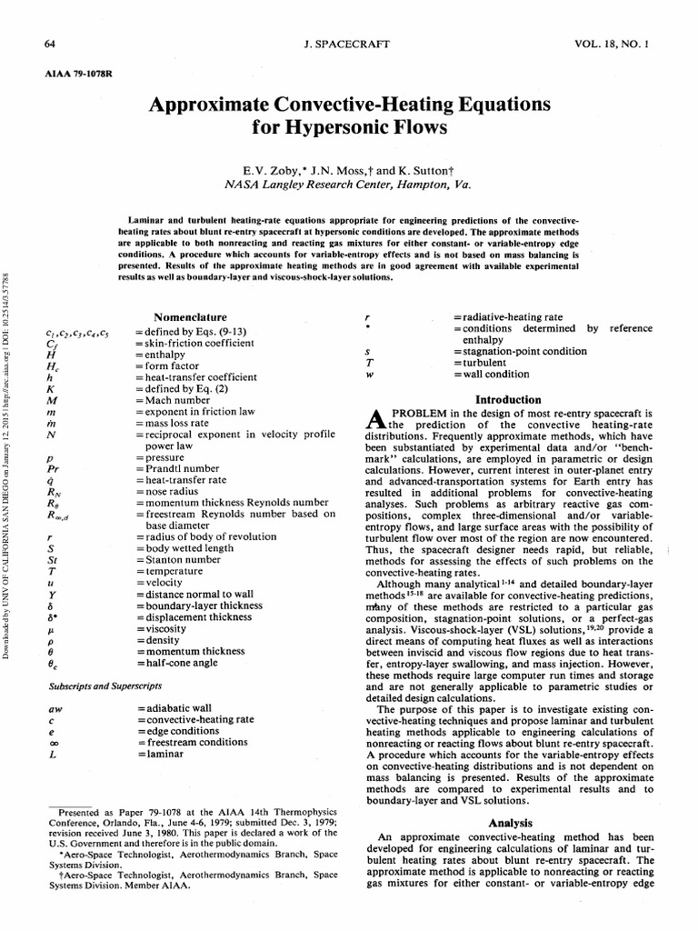 Approximate Convective-Heating Equations For Hypersonic Flows | PDF | Boundary Layer | Fluid ...