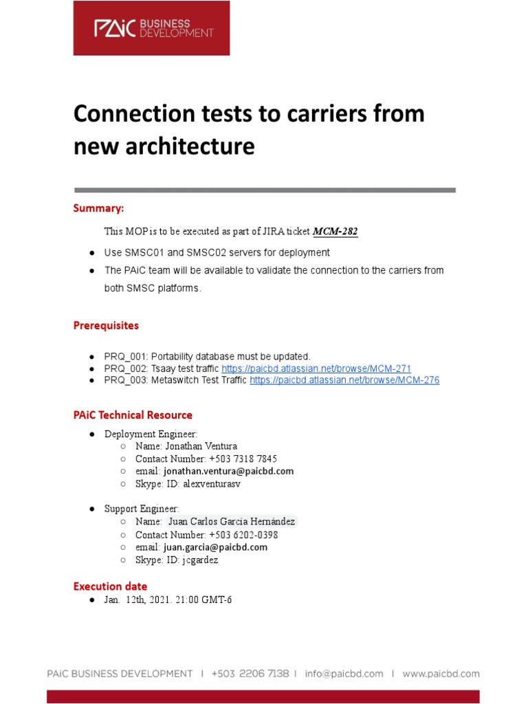Connection Tests To Carriers From New Architecture: Summary | Download ...
