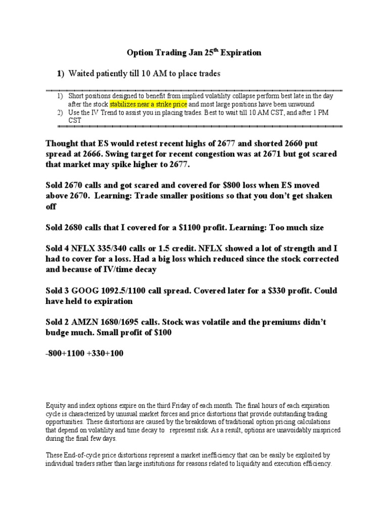 Option Trading Playbook Prior To Expiration | PDF | Implied Volatility ...