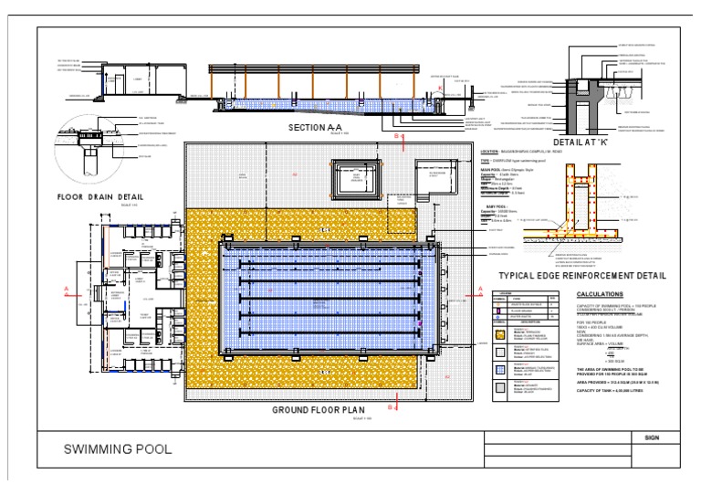 Swimming Pool: Section A-A | PDF | Tile | Horticulture And Gardening