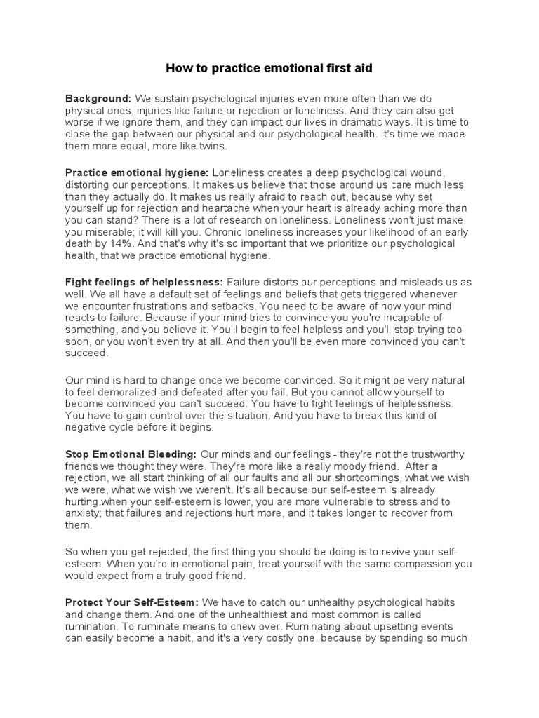 How To Practice Emotional First Aid | PDF | Loneliness | Self Esteem