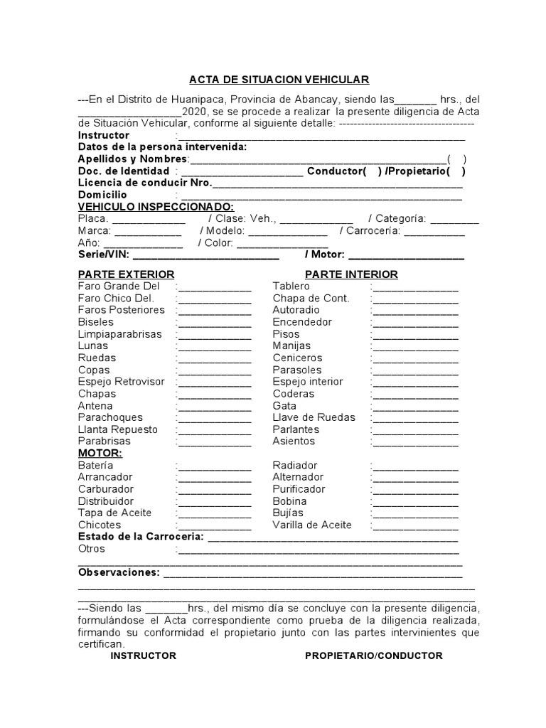 Acta de Situacion Vehicular | PDF | Transporte | Vehículos
