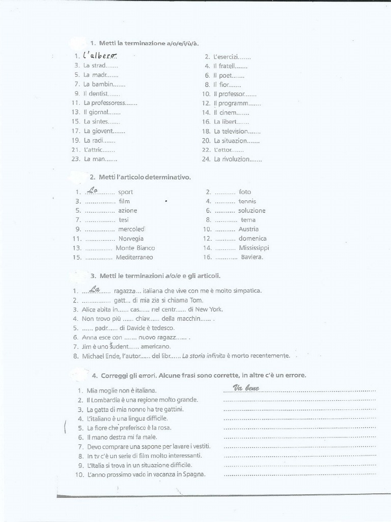 Italian Grammar Exercises | PDF