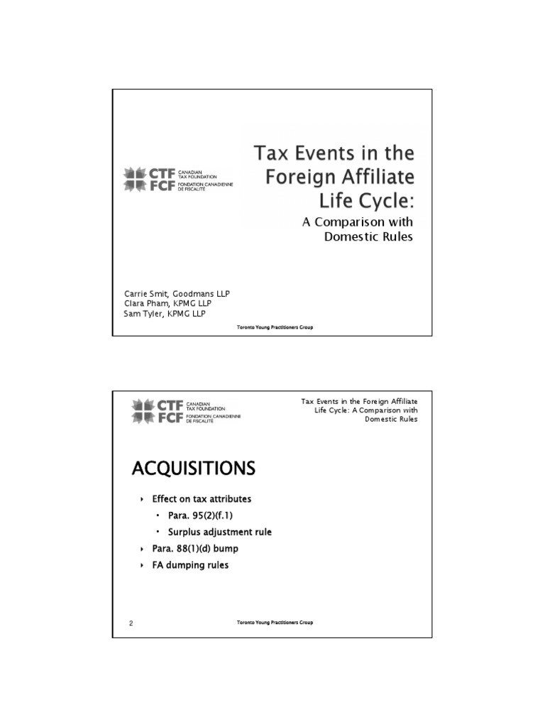 Tax Events in The Foreign Affiliate Life Cycle | PDF | Dividend | Taxes