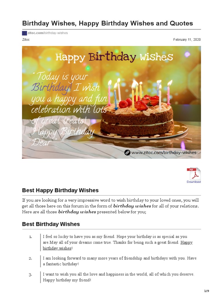 Birthday Wishes Happy Birthday Wishes and Quotes | PDF