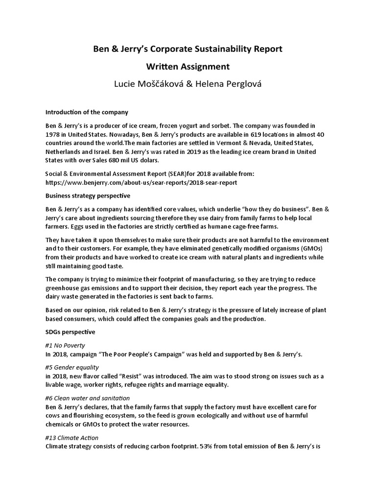 Ben & Jerrys Assignment | PDF | Fair Trade | Sustainability