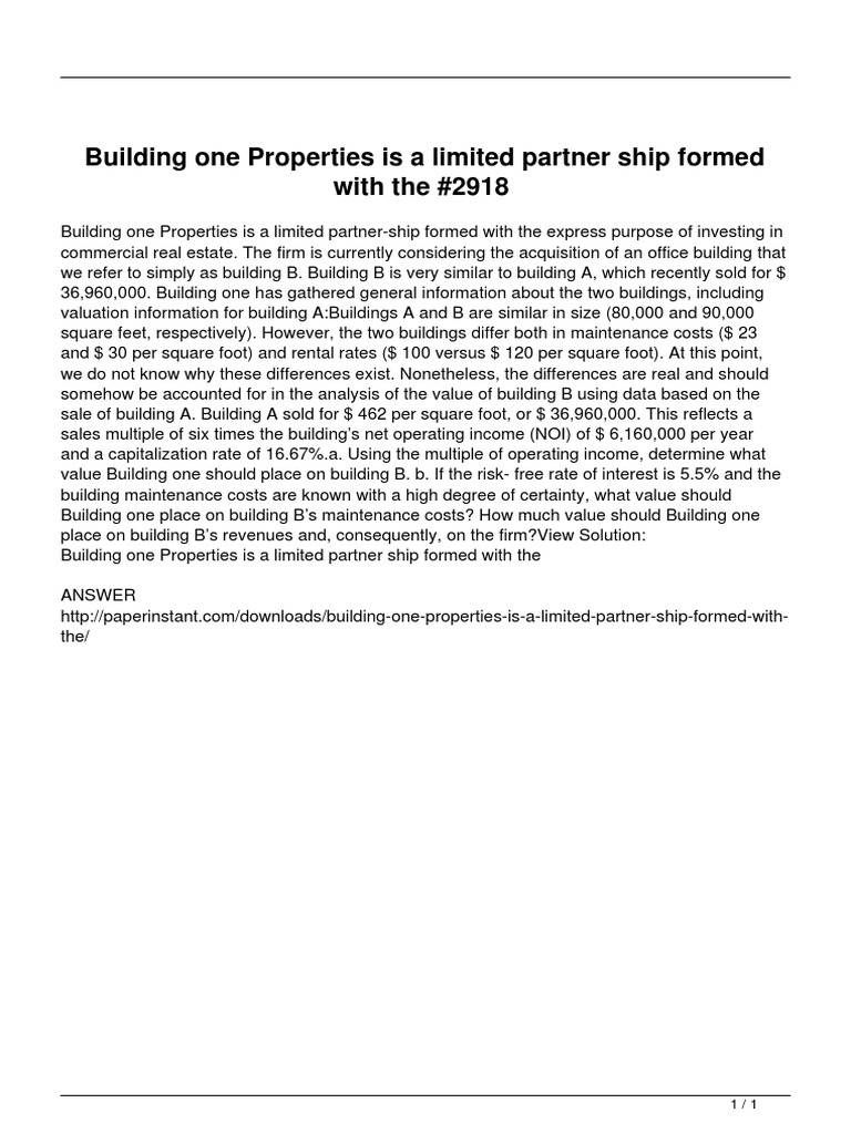 Building One Properties Is A Limited Partner Ship Formed With The | PDF ...