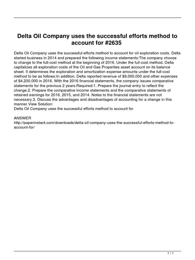 Delta Oil Company Uses The Successful Efforts Method To Account For | PDF