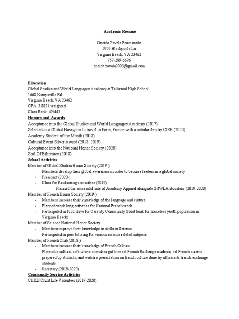 Academic Résumé: Honors and Awards | PDF | Human Nature | Schools