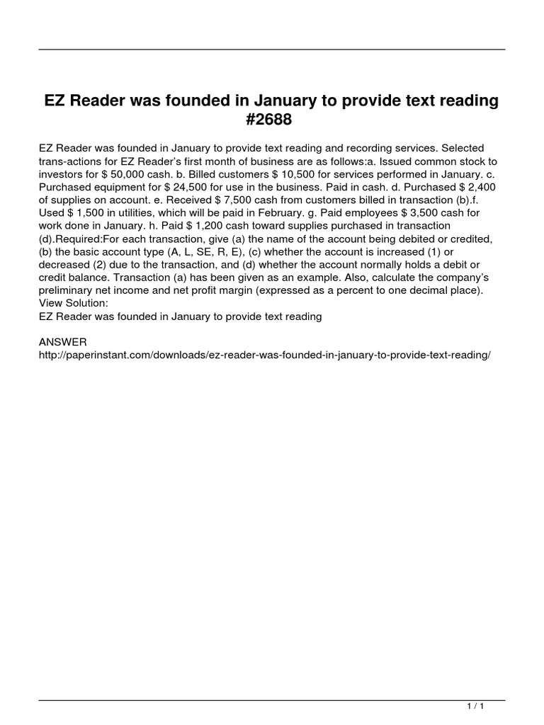 Accounting for EZ Reader's Launch | PDF