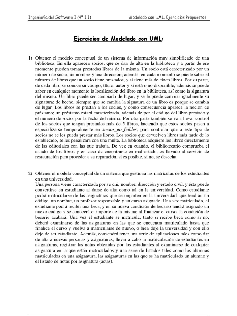 Ejercicios UML para Ingeniería Software | PDF | Ingeniería de software | Software