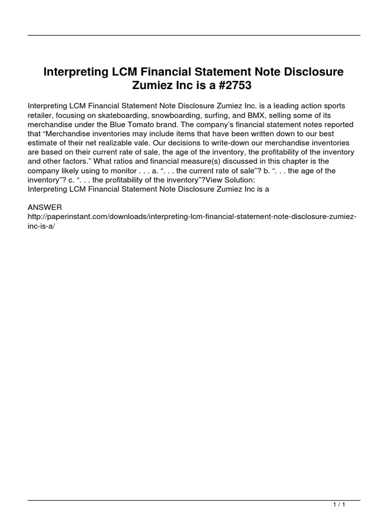 Interpreting LCM Financial Statement Note Disclosure Zumiez Inc Is A | PDF