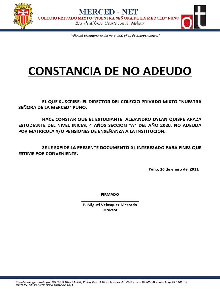 Constancia de No Adeudar | PDF