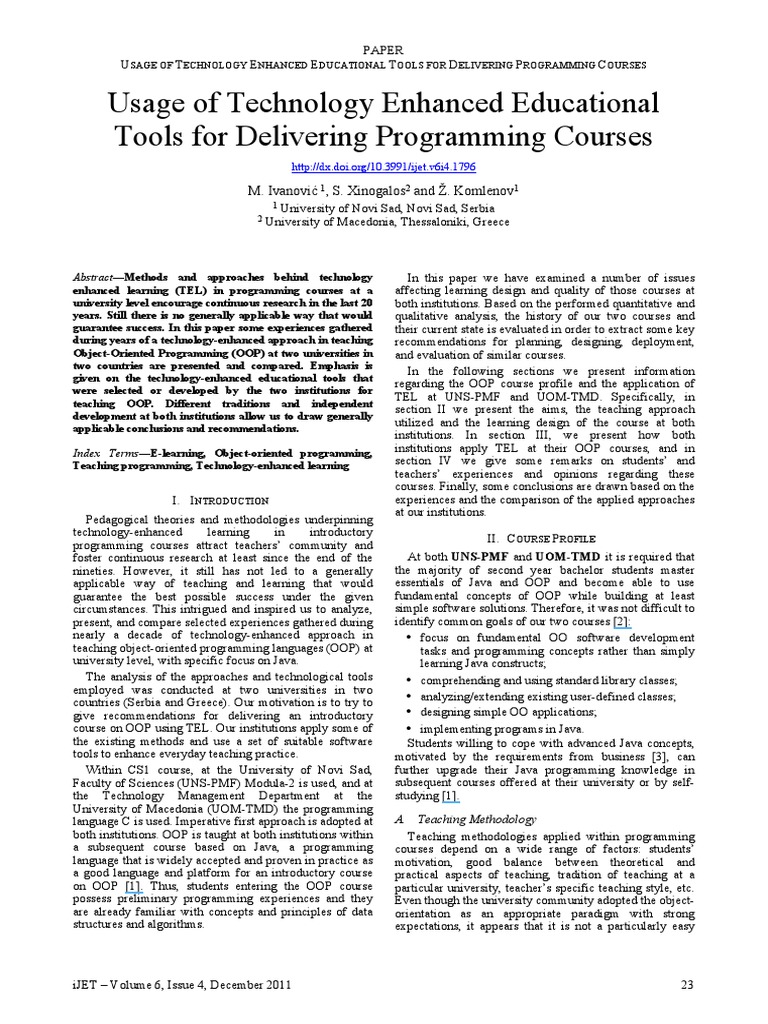 Usage of Technology Enhanced Educational | PDF | Educational Technology ...