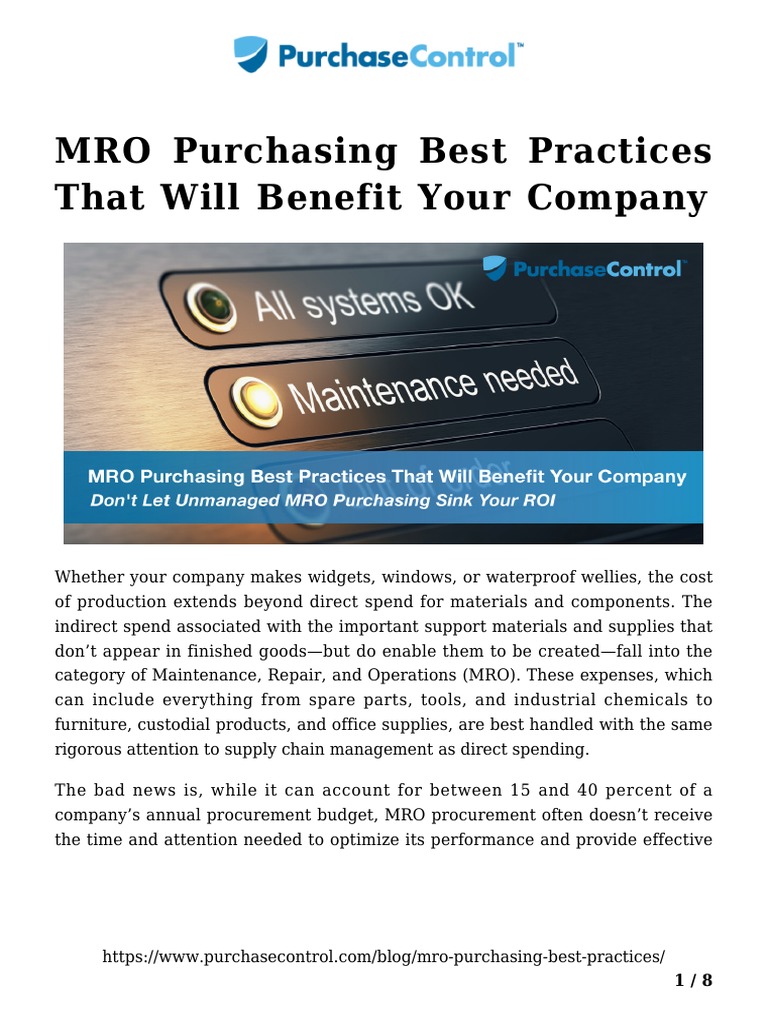 Mro Purchasing Best Practices That Will Benefit Your Company | PDF ...