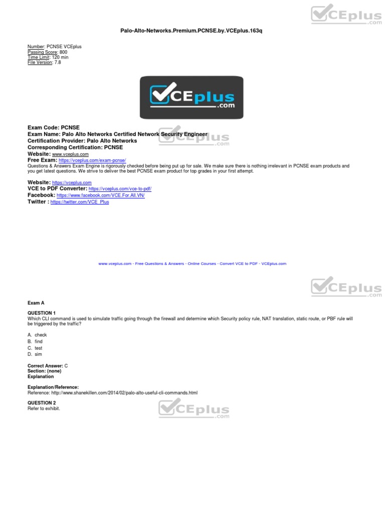 Palo Alto Networks - Premium.pcnse - by.VCEplus.163q | PDF | Transport ...