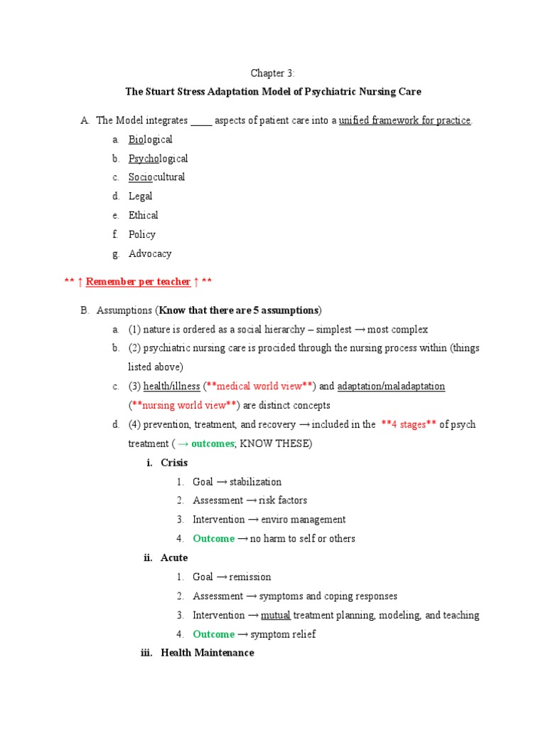 The Stuart Stress Adaptation Model of Psychiatric Nursing Care | PDF ...