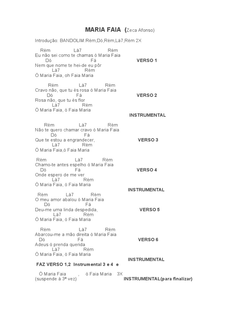 Maria Faia - Letra e Acordes | PDF