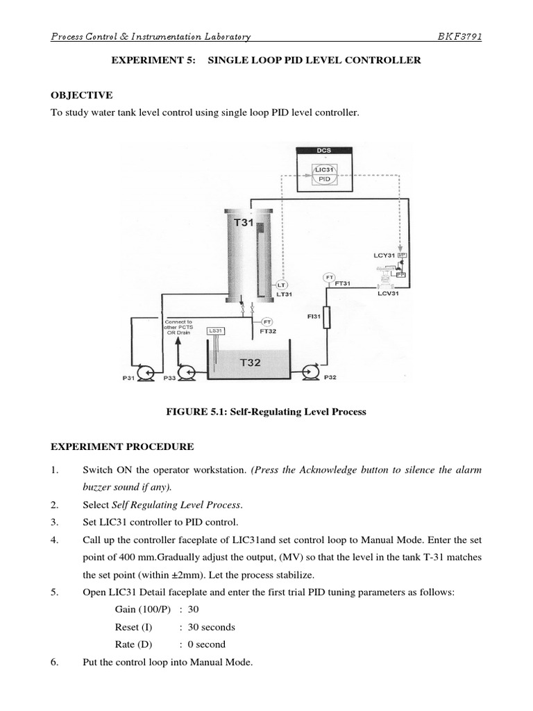 Experiment 5: Single Loop Pid Level Controller: Process Control ...