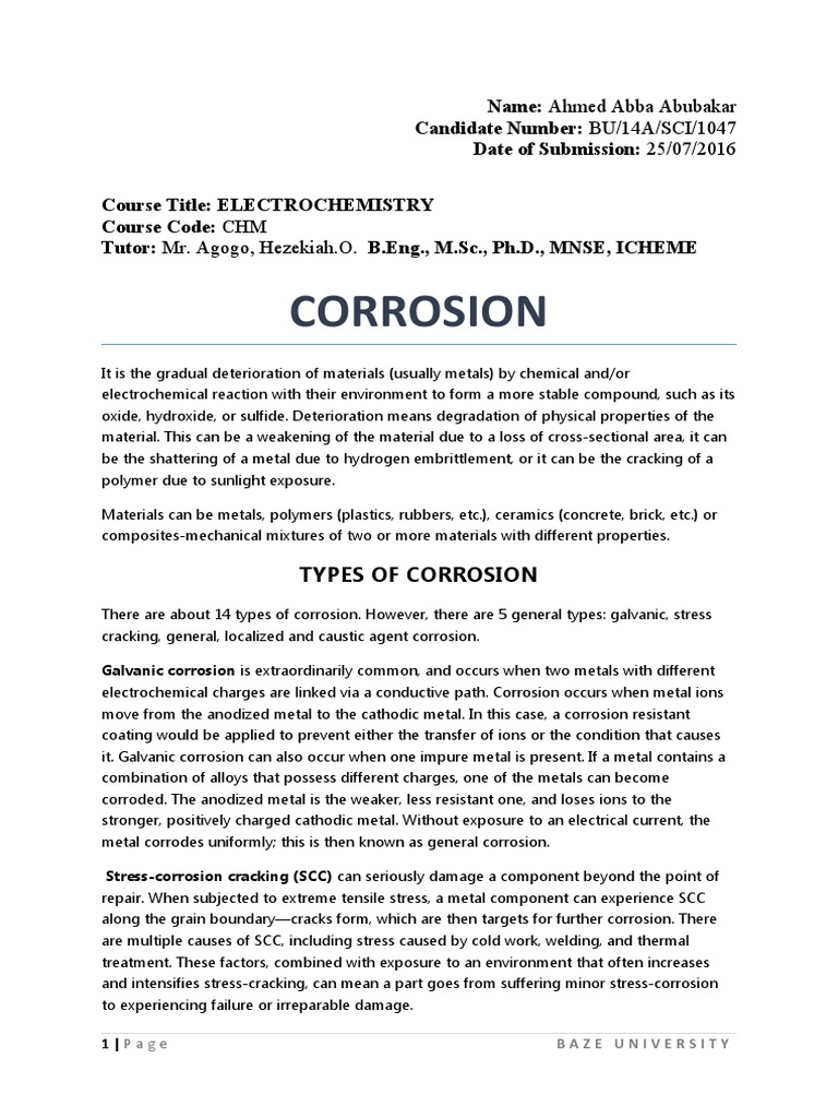 A Basic Write Up On Corrosion Types and | PDF | Anode | Corrosion