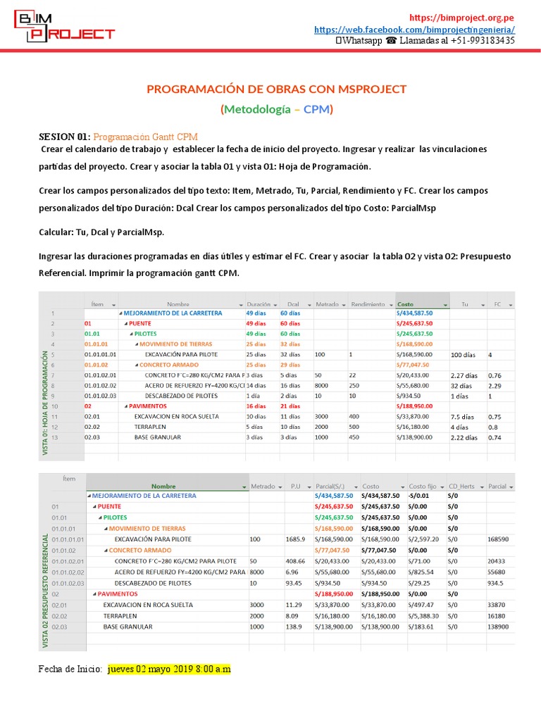 Programación de obras con MS Project (Metodología – CPM): Sesión 04 ...