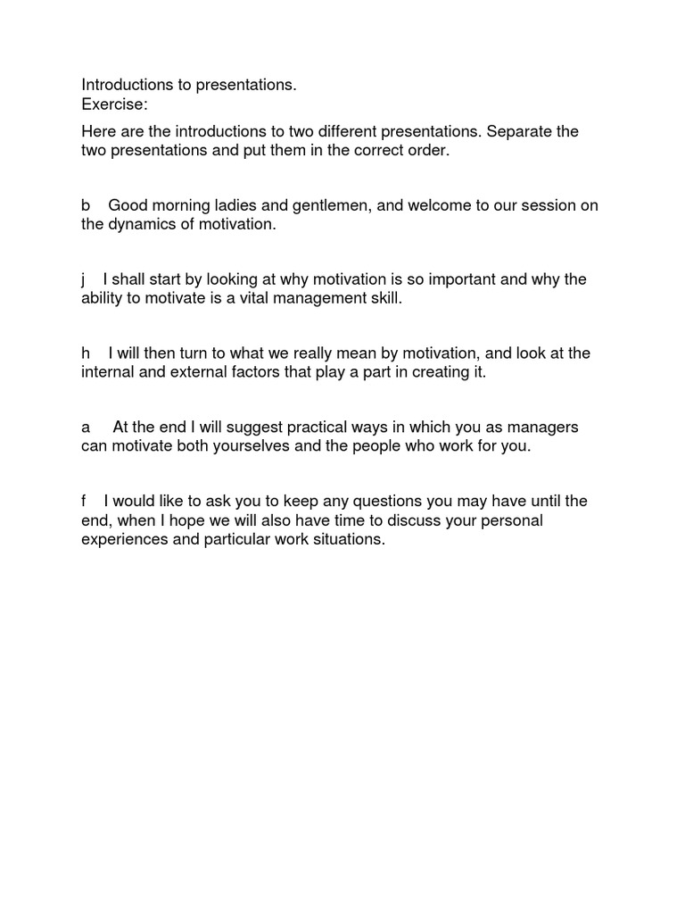 Introductions To Presentations Exercise | PDF