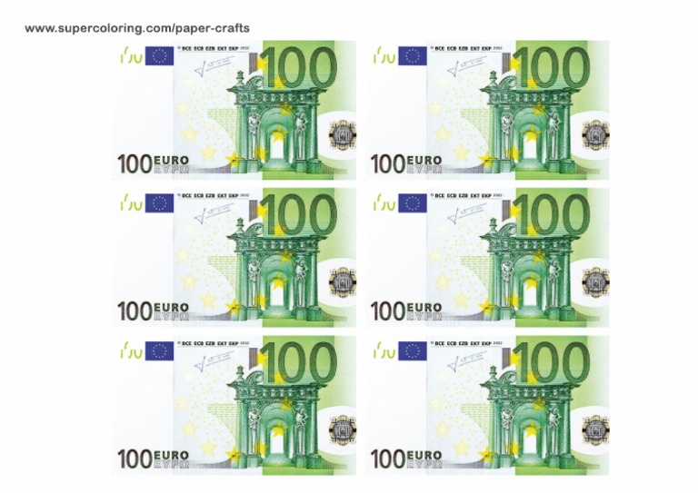 100 Euro Banknote Printable Template Paper Craft | PDF