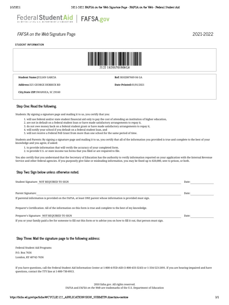 FAFSA Signature Instructions | PDF | Student Loan | Public Finance