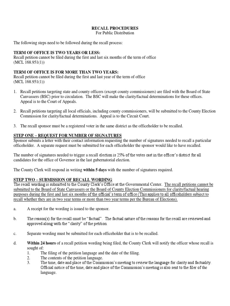 Recall Procedures | PDF | Elections | Petition