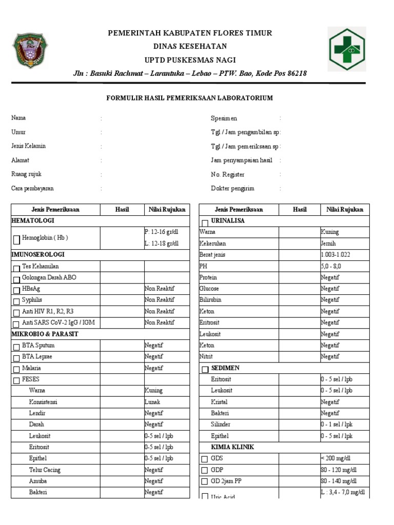 Form Hasil Pemeriksaan Lab | PDF
