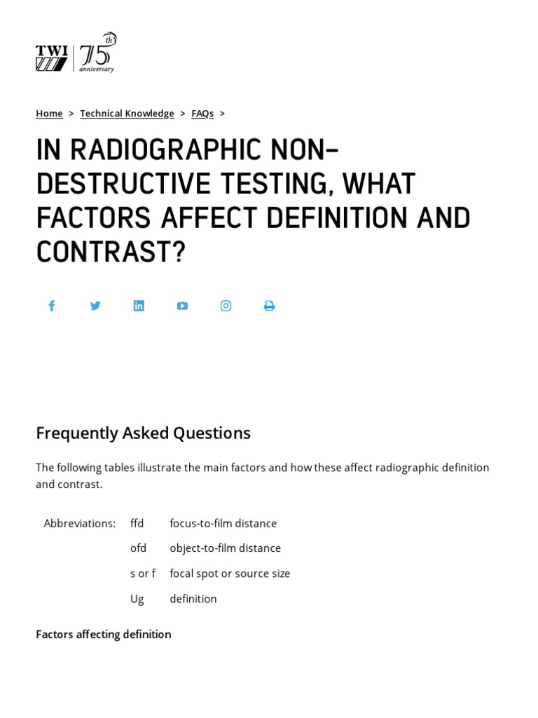 Definition and Contrast Factors in Radiographic NDT - TWI | PDF ...