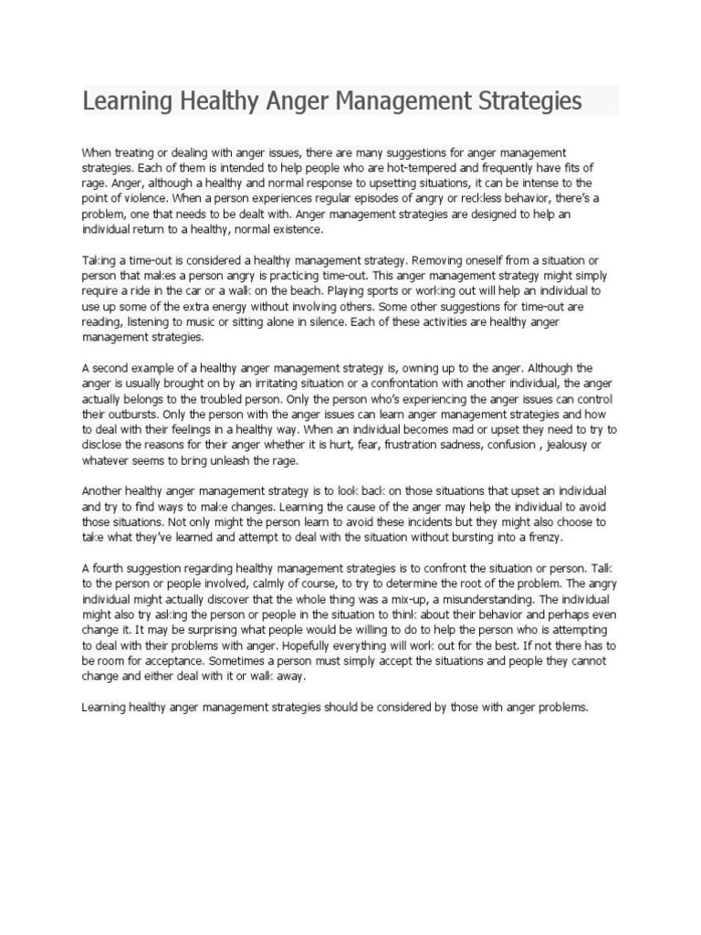 Healthy Anger Management Strategies | PDF | Anger | Subjective Experience