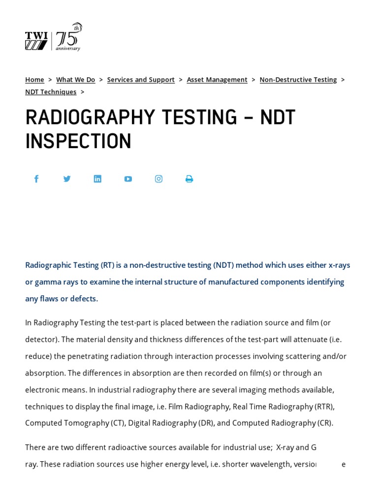 Radiography Testing - NDT Inspection - TWI | PDF | Radiography | Ct Scan