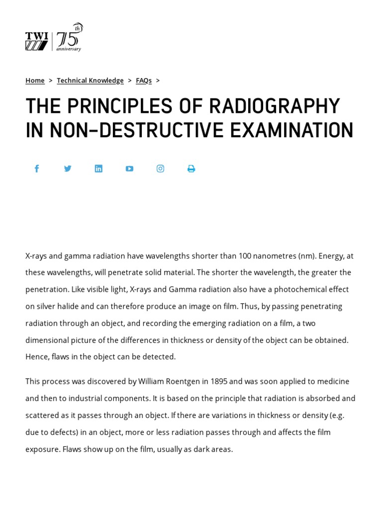 The Principles of Radiography in Non-Destructive Examination - TWI | PDF