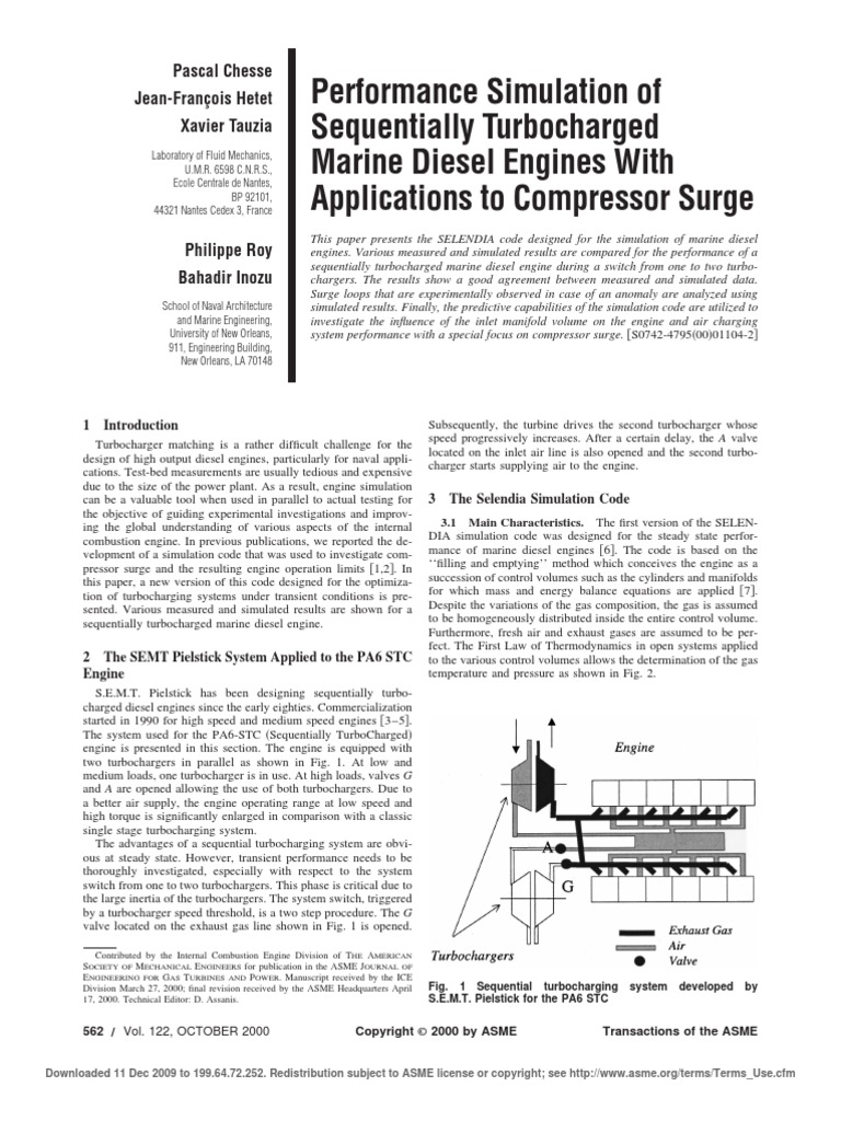 Performance Simulation of Sequentially Turbocharged Marine Diesel ...