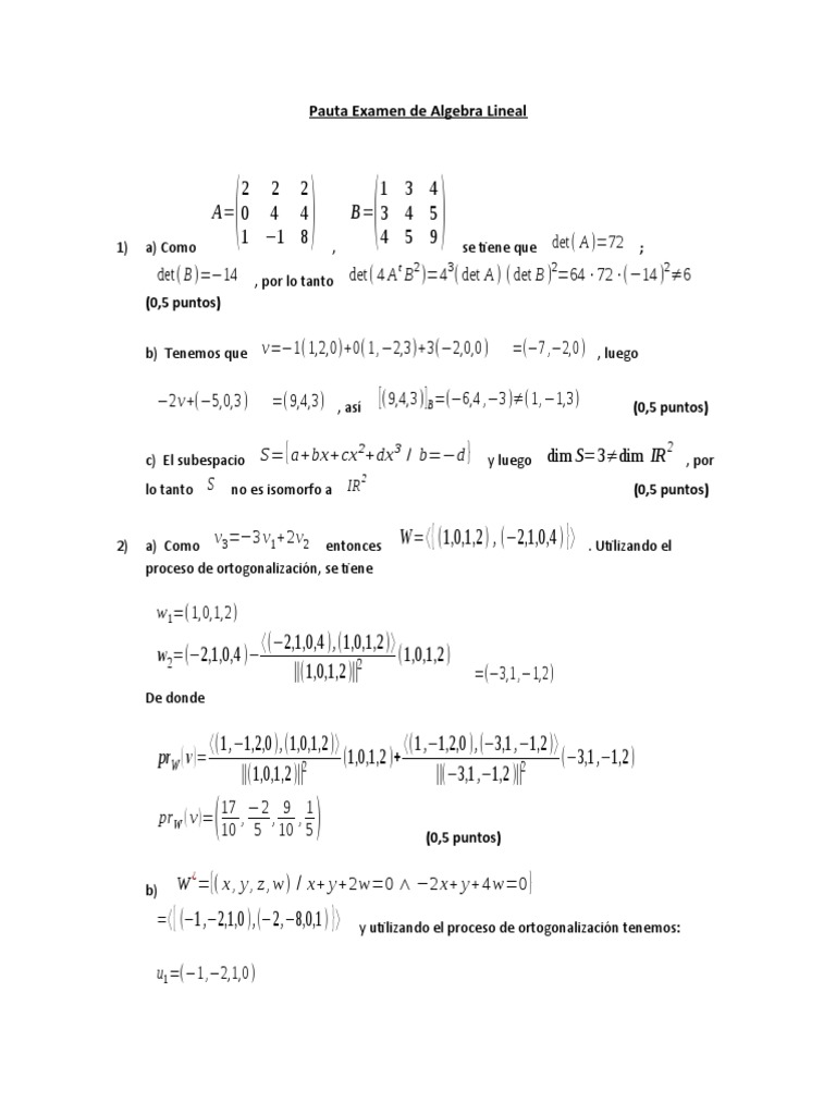 Pautas para Examen de Álgebra Lineal | PDF | Objetos matemáticos ...