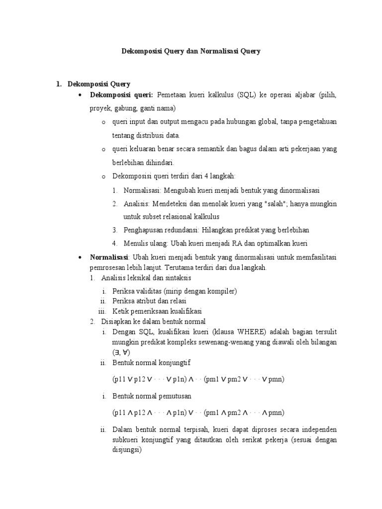 Dekomposisi dan Normalisasi Query SQL | PDF