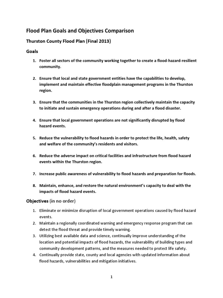 Flood Plan Goals and Objectives Comparison | PDF | Emergency Management ...
