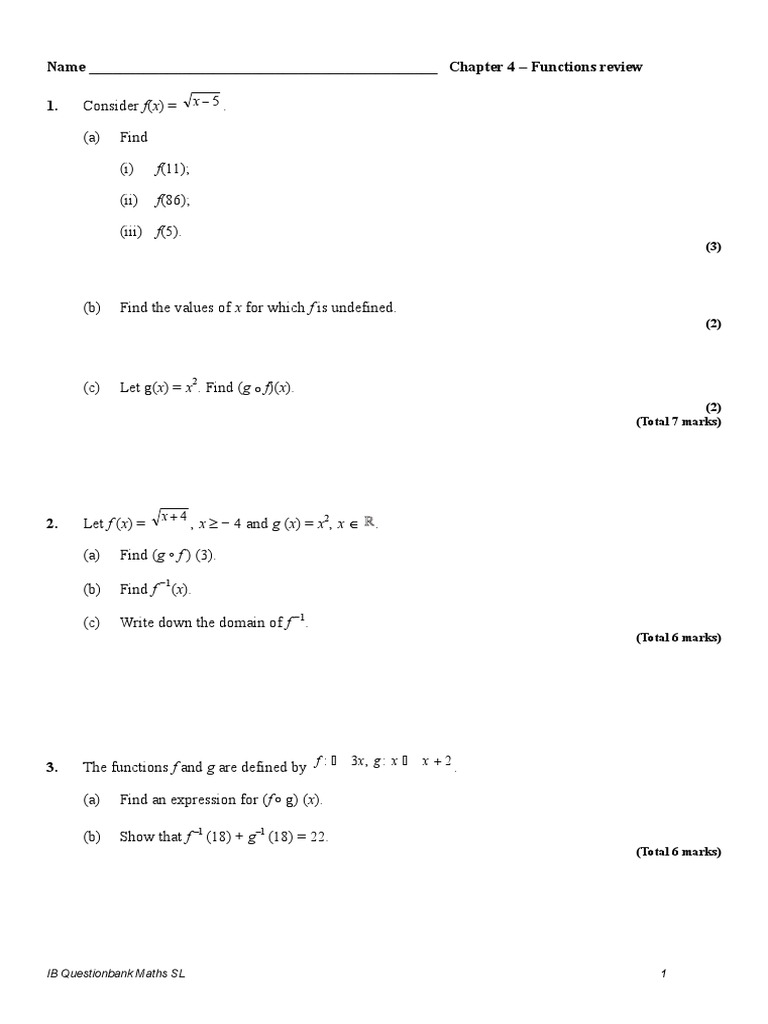 IB Functions Review - 1 | PDF | Function (Mathematics) | Cartesian ...
