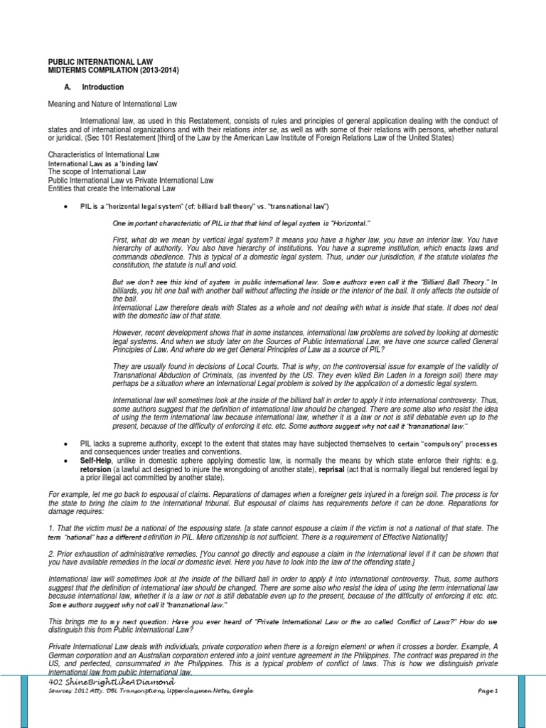 PIL Compilation MIDTERMS 2013-2014 Final | PDF | International Law | Treaty