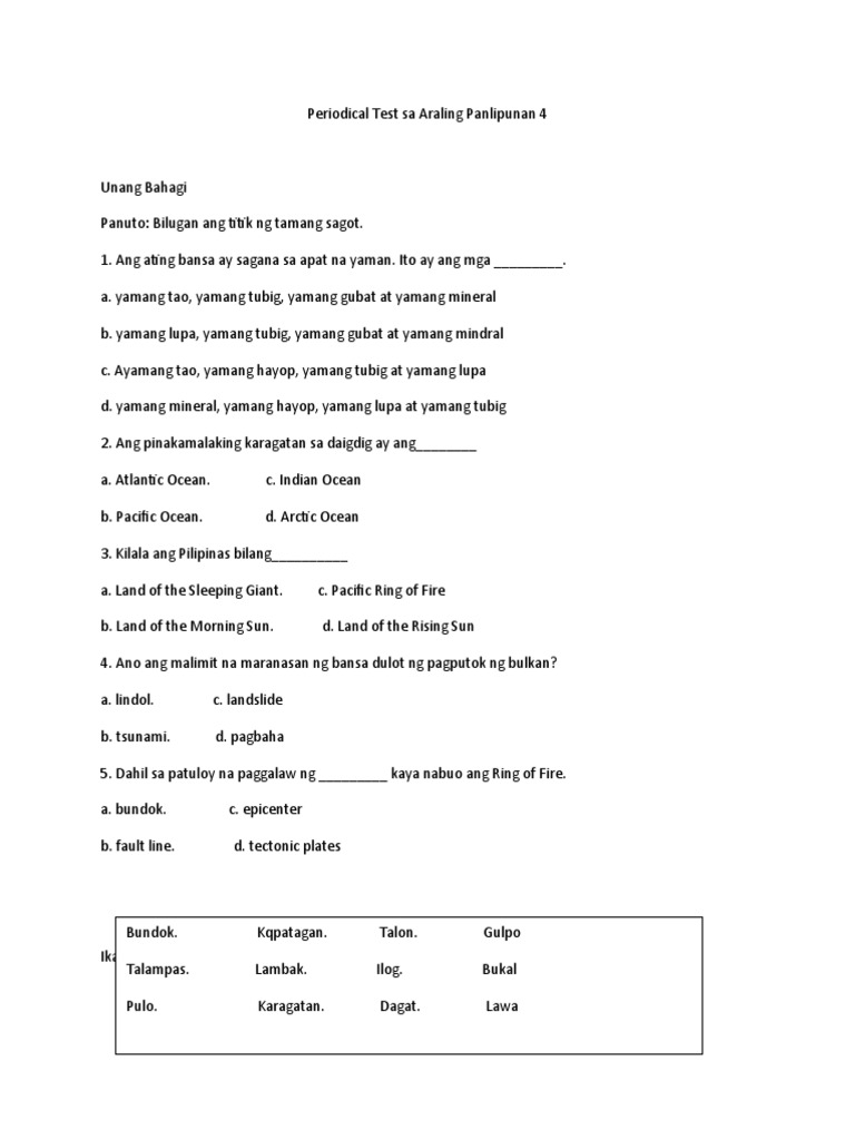 Periodical Test Grade 4 | PDF
