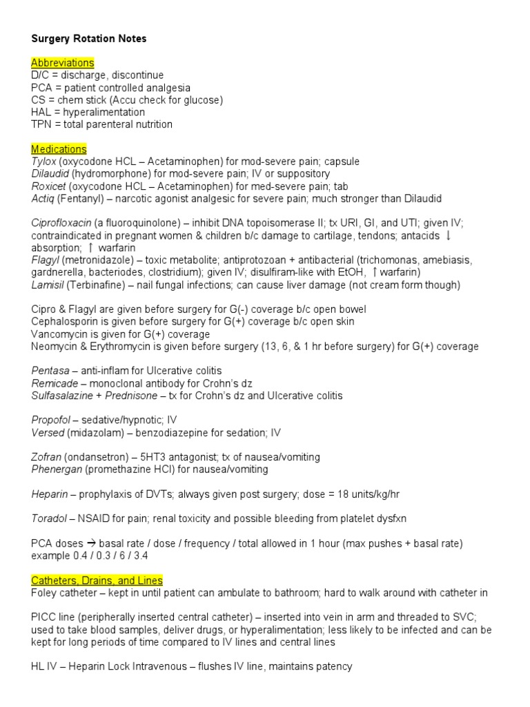 Surgery Rotation Notes | PDF | Stroke | Intravenous Therapy
