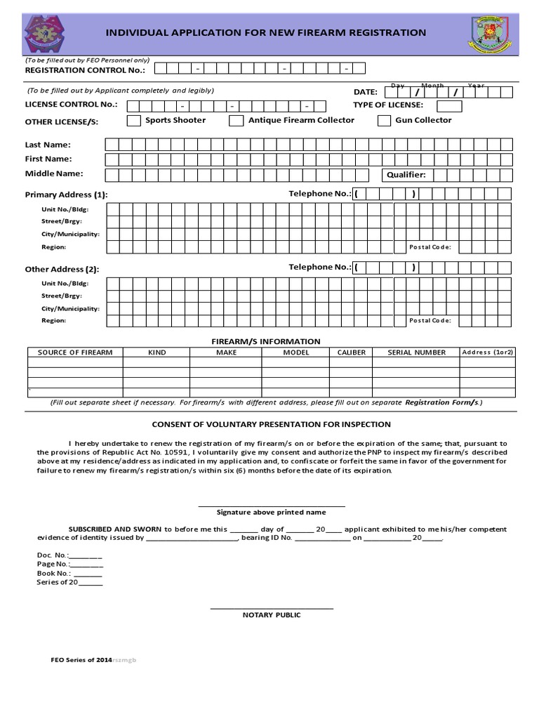 Fire Arm Reg Form | Download Free PDF | Projectile Weapons | Gun Politics