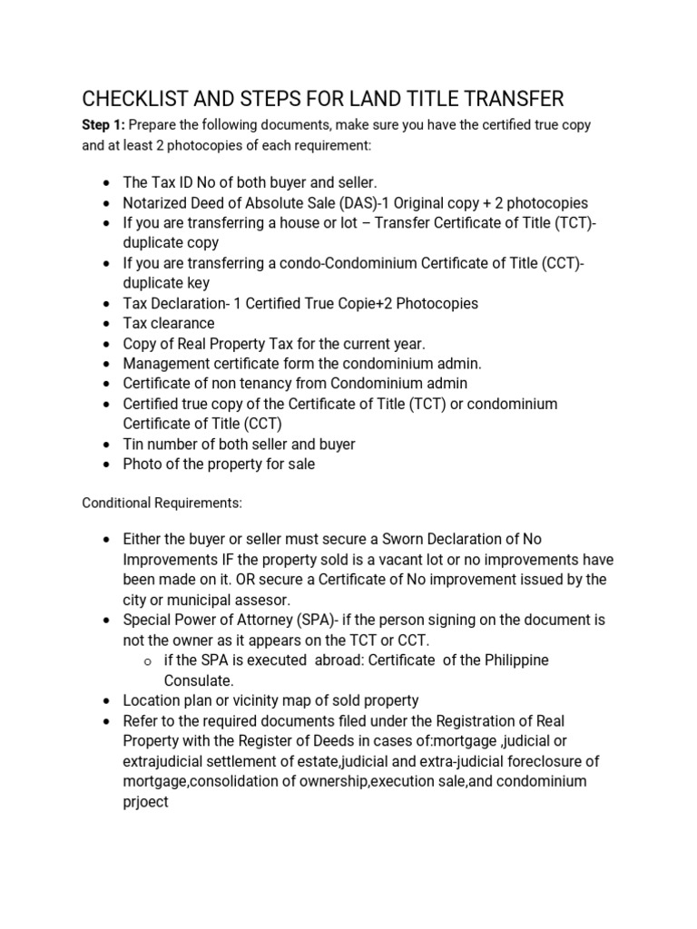 Land Title Transfer Requirements Guide | PDF | Title (Property ...