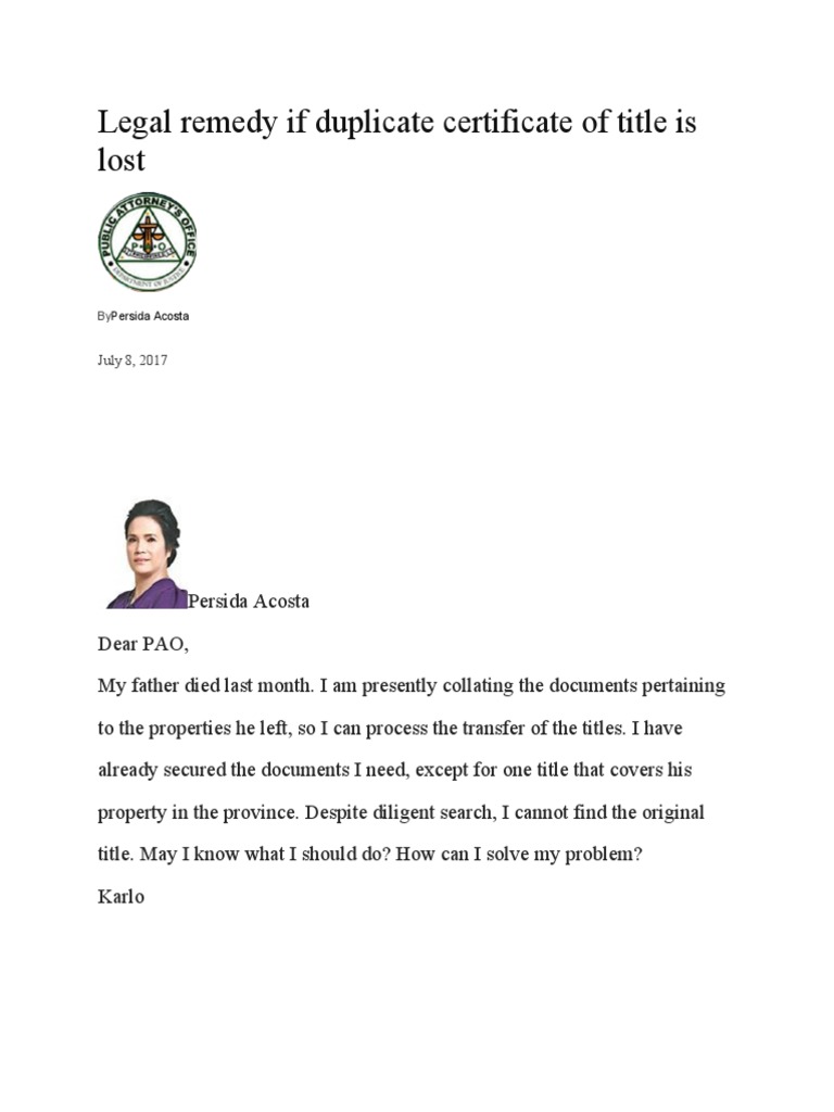 Replacing a Lost Title: The Legal Process and Requirements for Securing ...